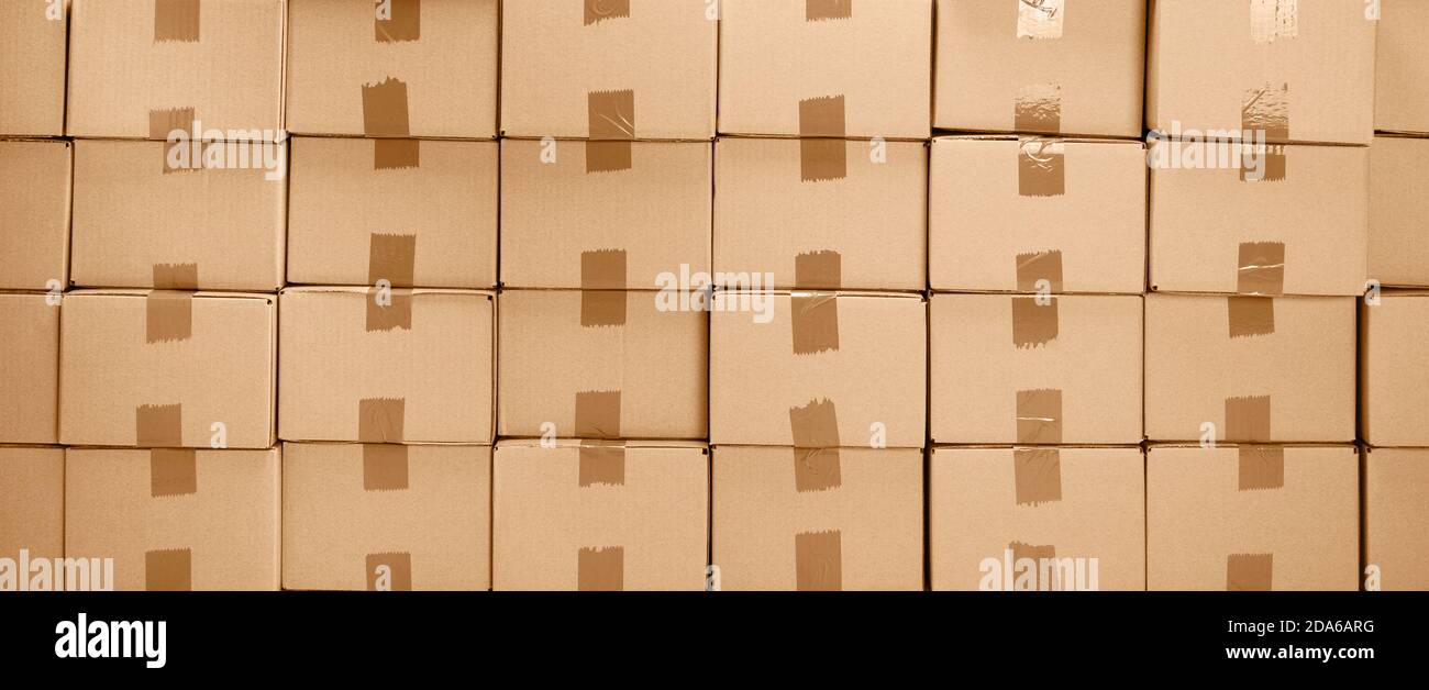 Cardboard boxes texture for delivery or moving. Stack of boxes and blue ...