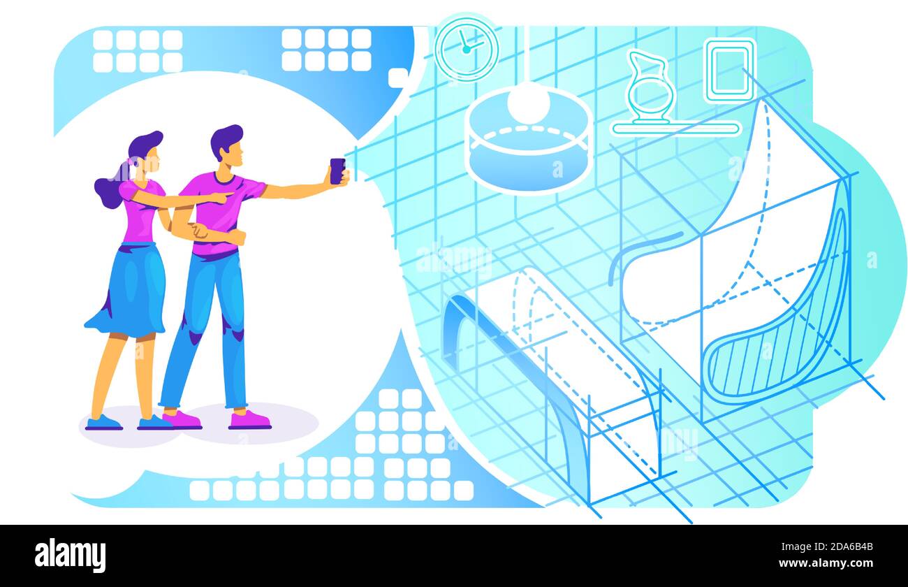 AR interior projection 2D vector web banner, poster Stock Vector Image ...