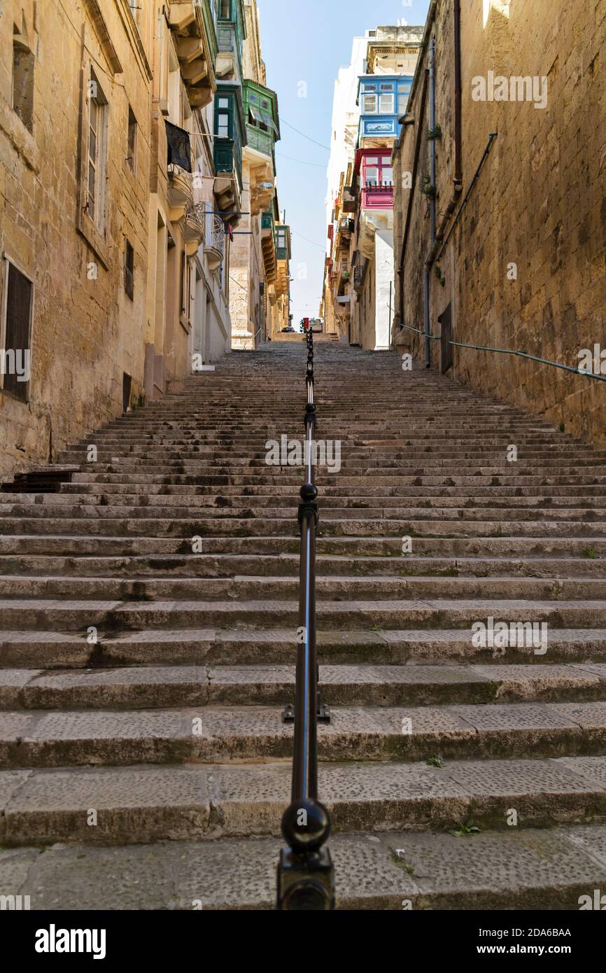 Typical Narrow Street with Stairs in Valletta, Malta Stock Photo - Alamy