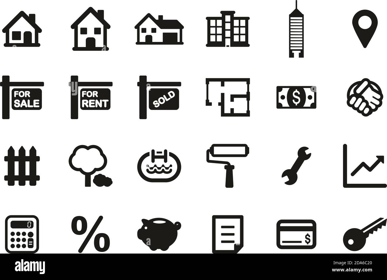 Real Estate Market Icons Black & White Set Big Stock Vector Image & Art ...