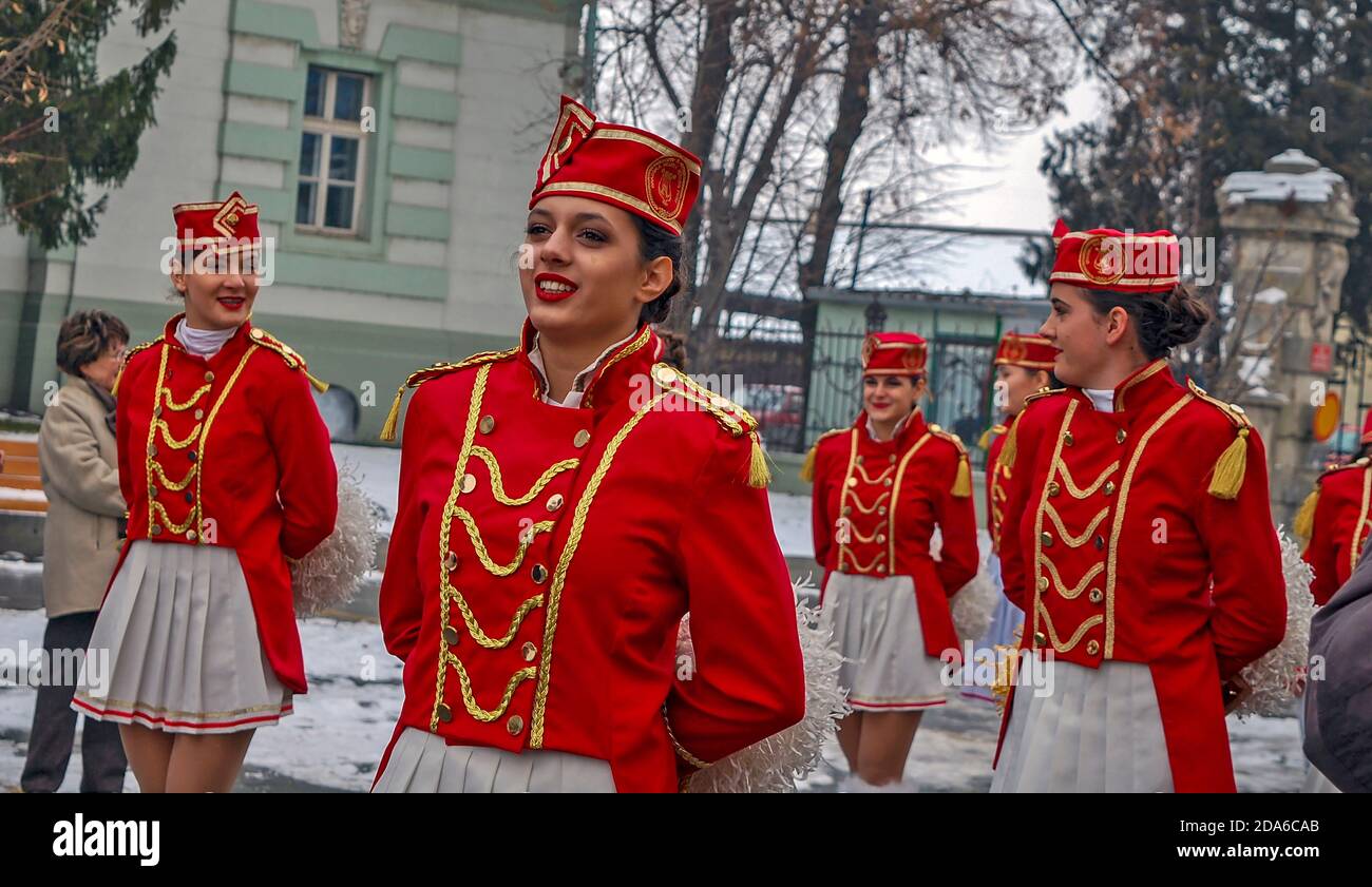 Zrenjanin, Serbia, January 12, 2019. A group of young majorettes ...