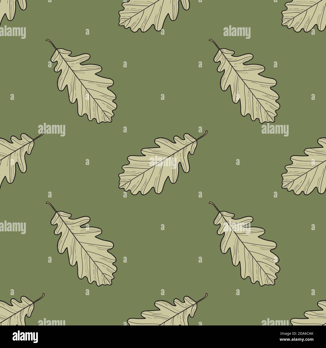 Acorn leaves green seamless repeat pattern vector background. Line art ...