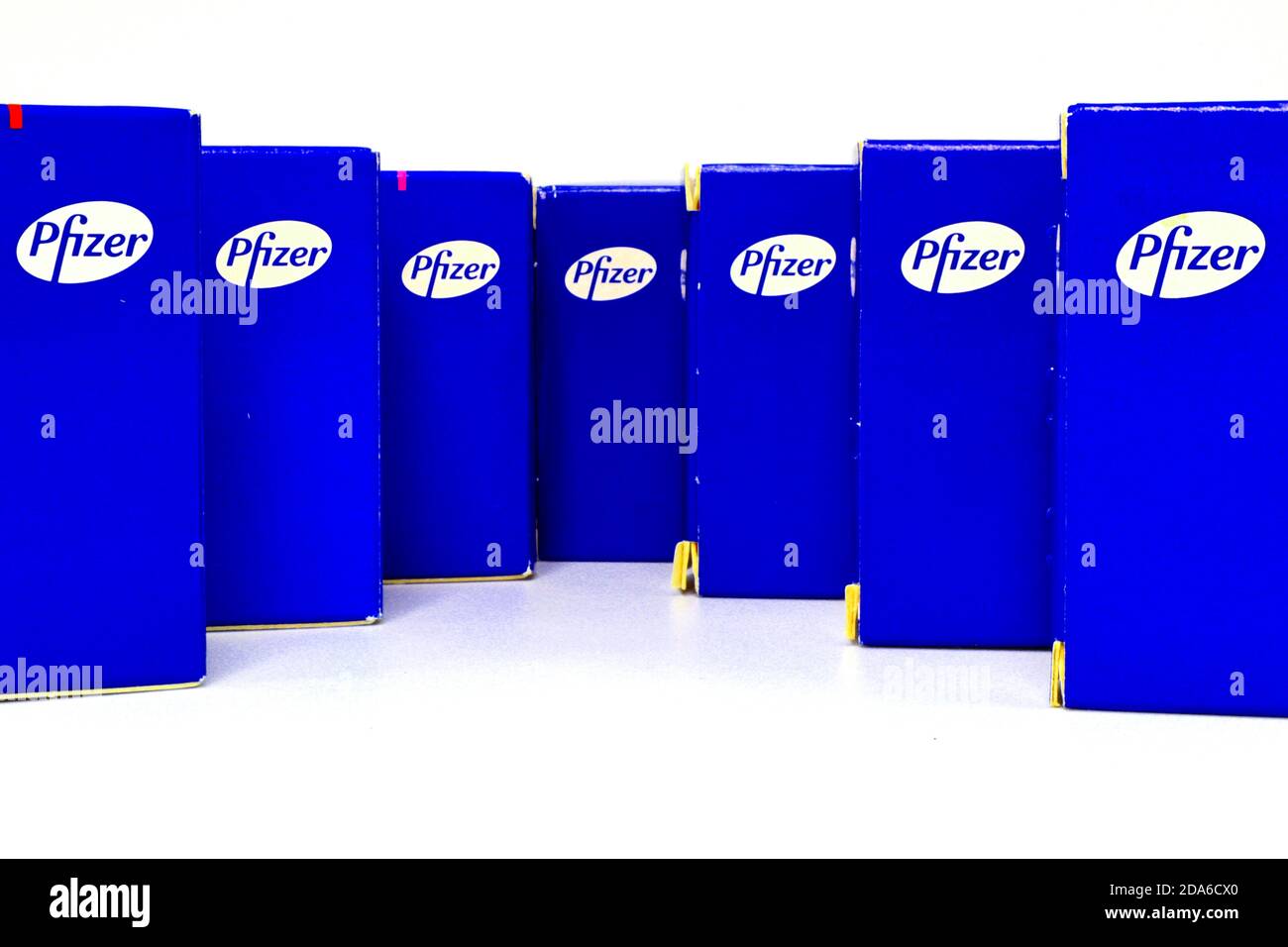 Pfizer logo on the medicine boxes. Pfizer inc. is an American ...