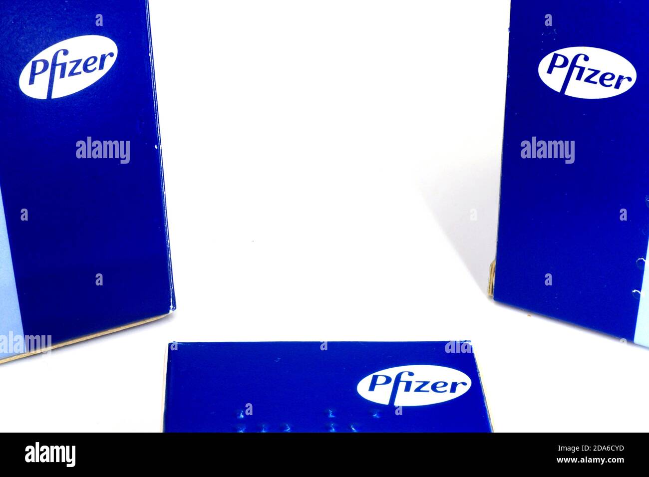Pfizer logo on the medicine boxes. Pfizer inc. is an American ...
