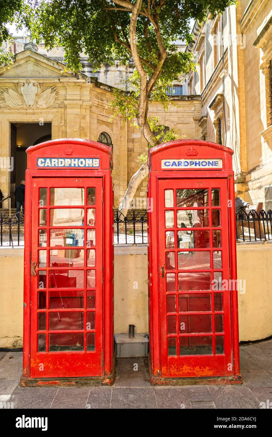 Red British Telephone Boxes in Valletta, Malta Stock Photo - Alamy