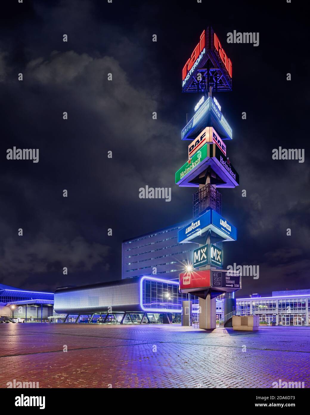 The RAI convention Center at nighttime. It is a complex of conference ...