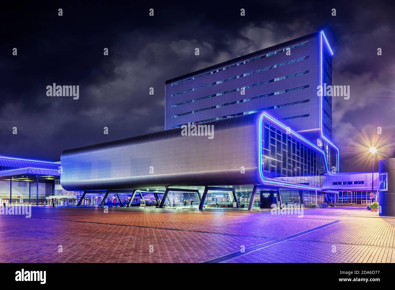 The RAI convention Center at nighttime. It is a complex of conference ...