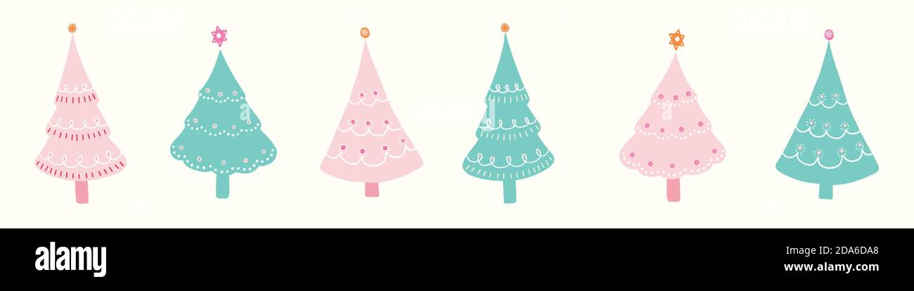 Christmas tree border pattern design, cute hand drawn festive ...