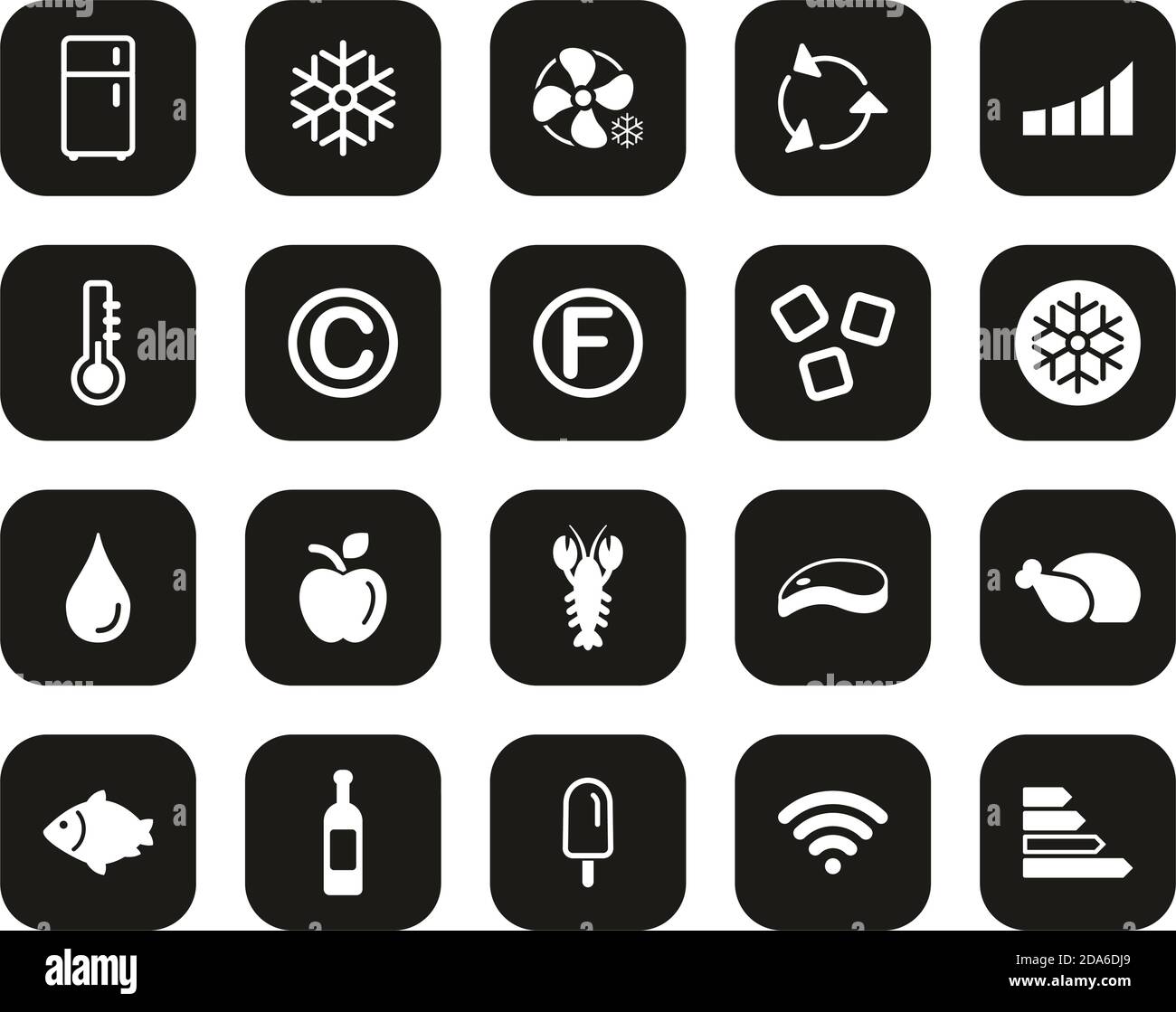 Refrigerator Or Cooler Icons White On Black Flat Design Set Big Stock ...