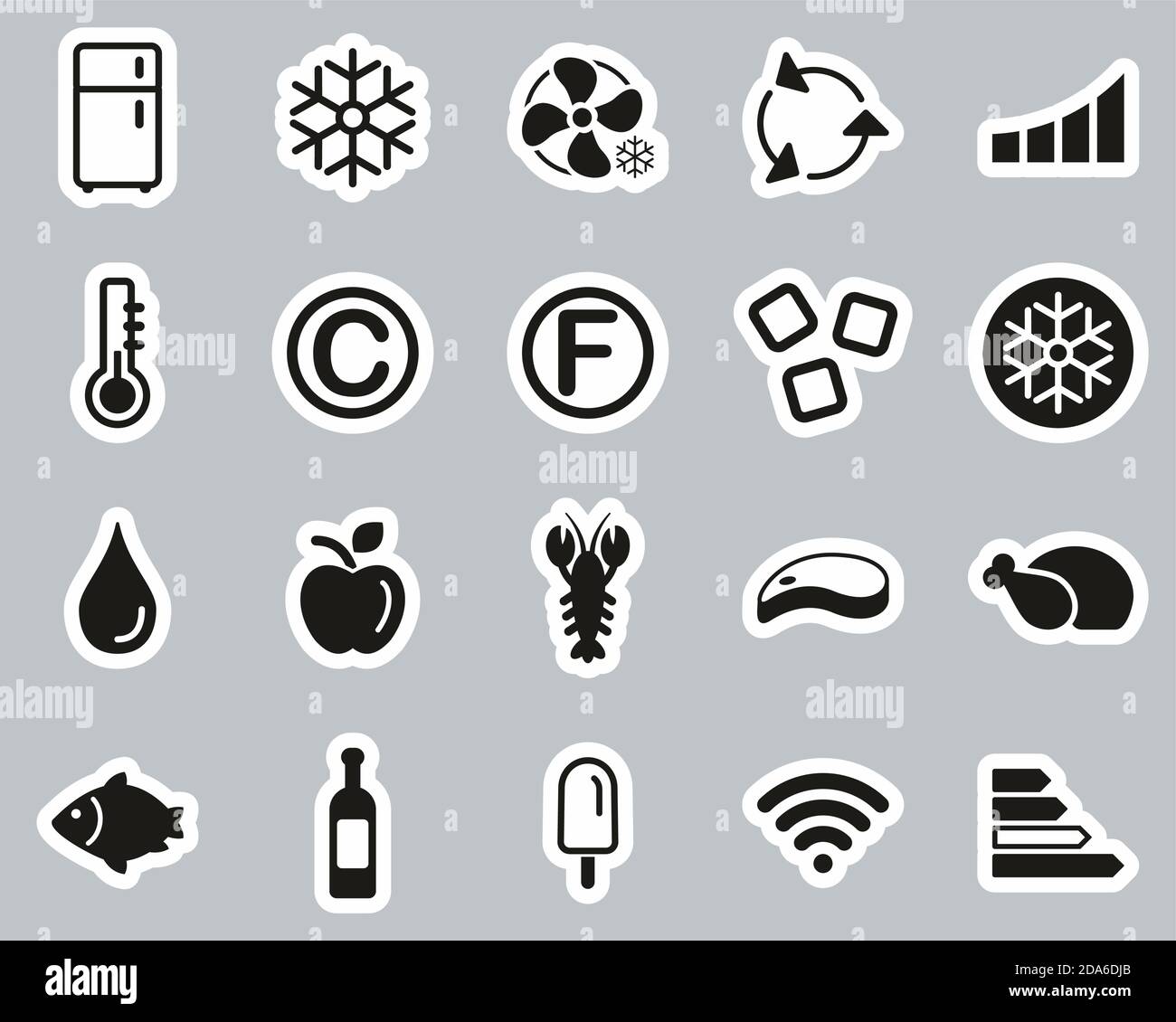 Refrigerator Or Cooler Icons Black & White Sticker Set Big Stock Vector ...