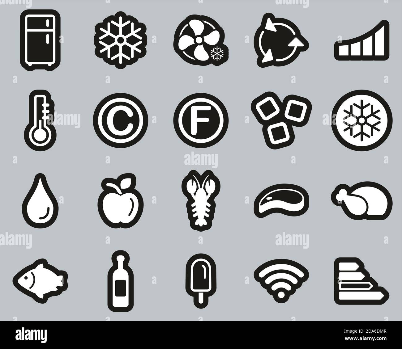 Refrigerator Or Cooler Icons White On Black Sticker Set Big Stock ...