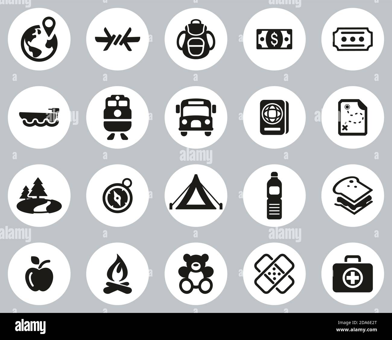 Refugees & Migrants Icons Black & White Flat Design Circle Set Big ...