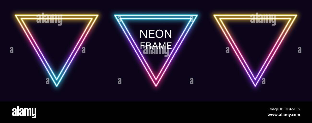 Gradient neon triangle Frame. Vector set of triangular neon Border with ...