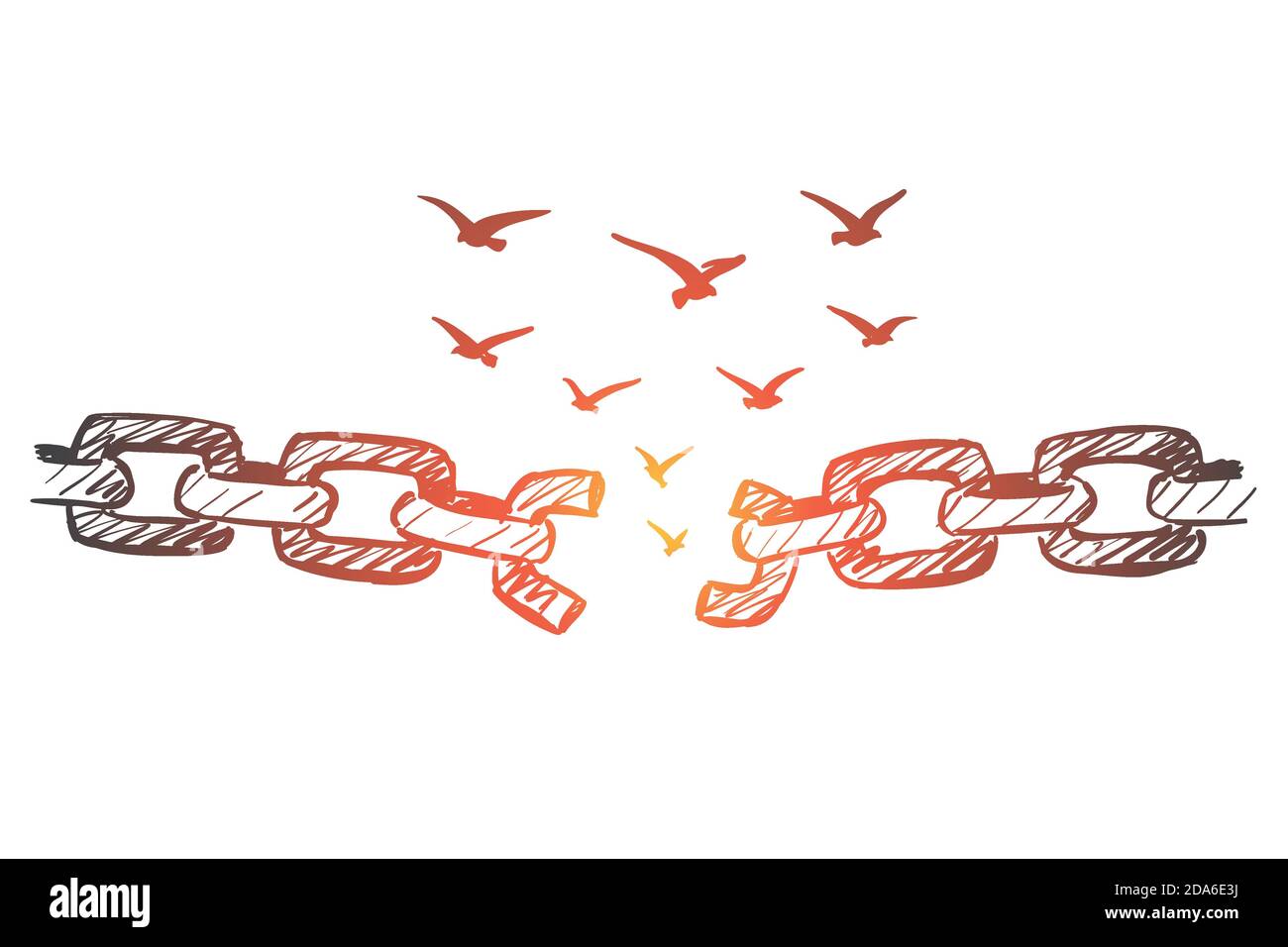 Hand drawn broken chain and flock of birds over it Stock Vector Image ...