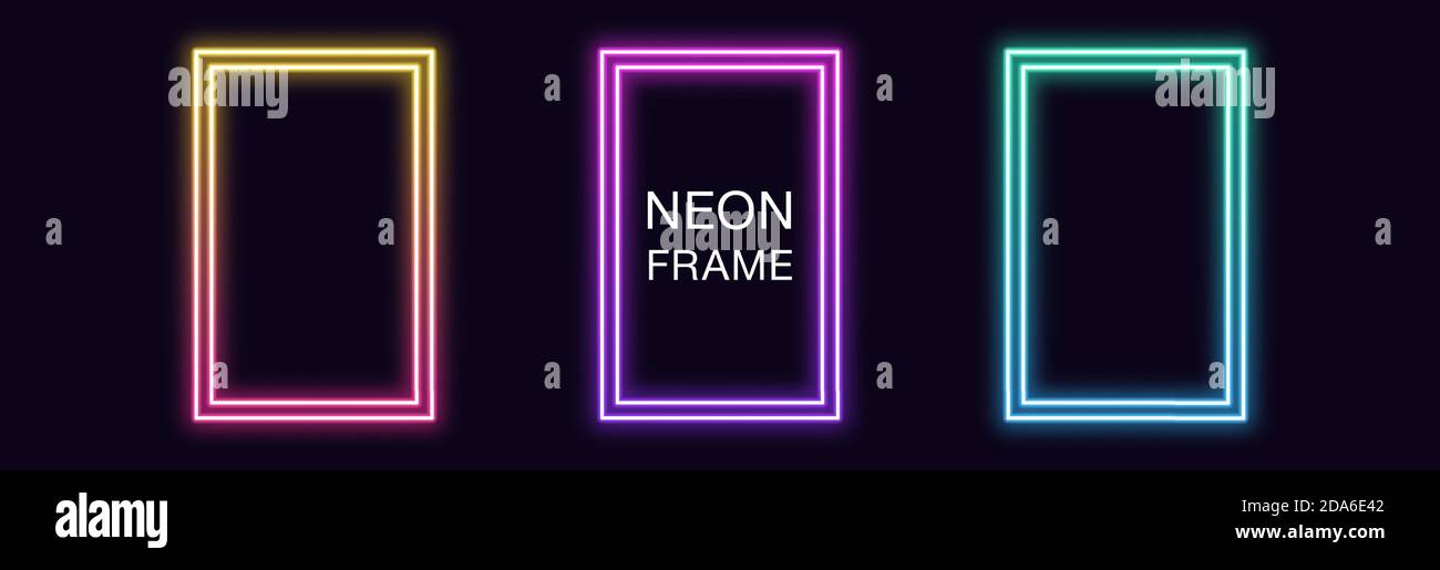 Gradient neon rectangle Frame. Vector set of rectangular neon Border ...