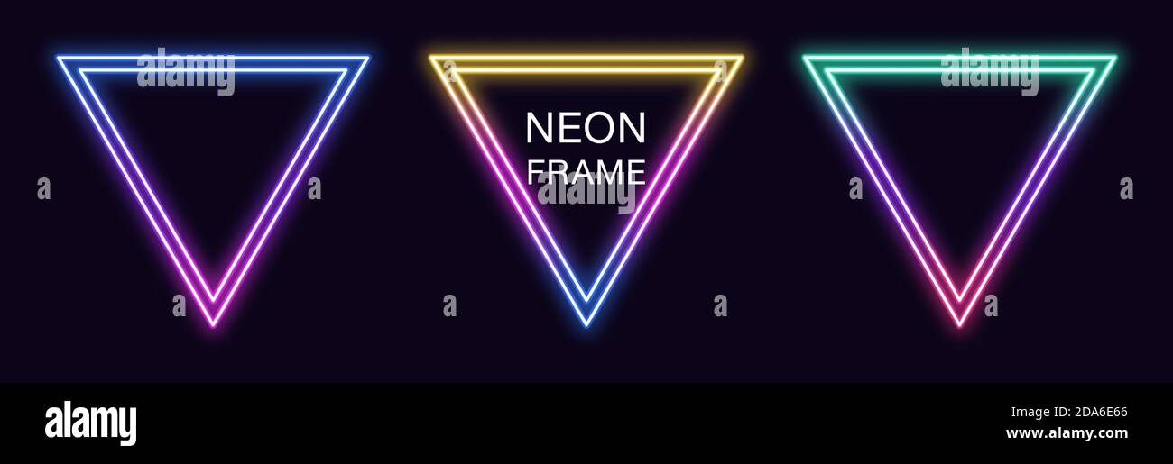 Gradient neon triangle Frame. Vector set of triangular neon Border with ...