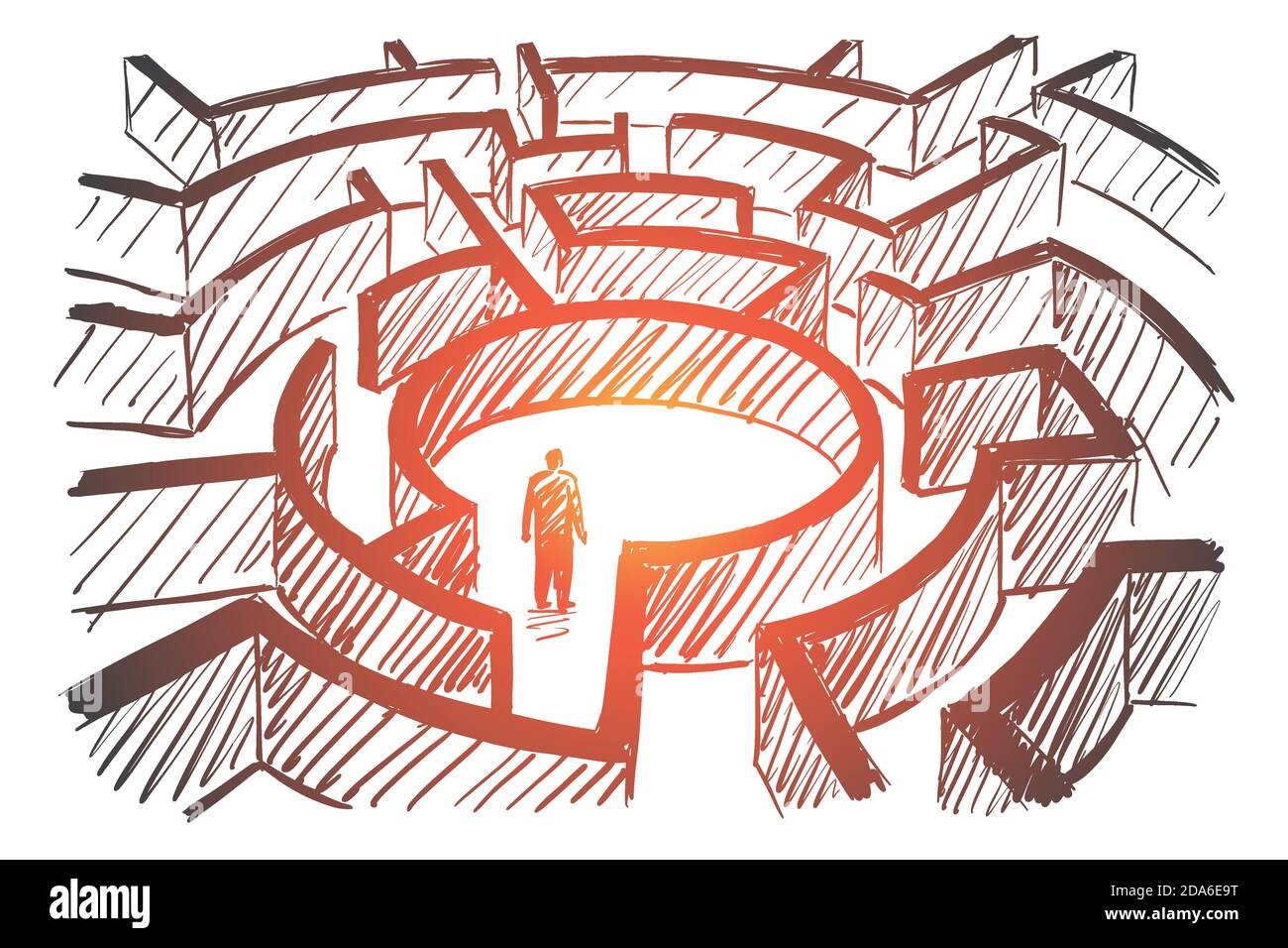 Hand drawn man standing in center of labyrinth Stock Vector Image & Art ...