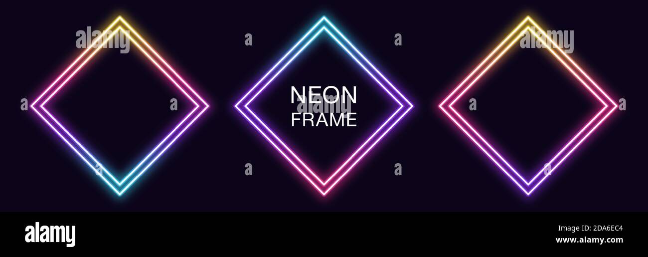 Gradient neon rhomb Frame. Vector set of rhombus neon Border with ...