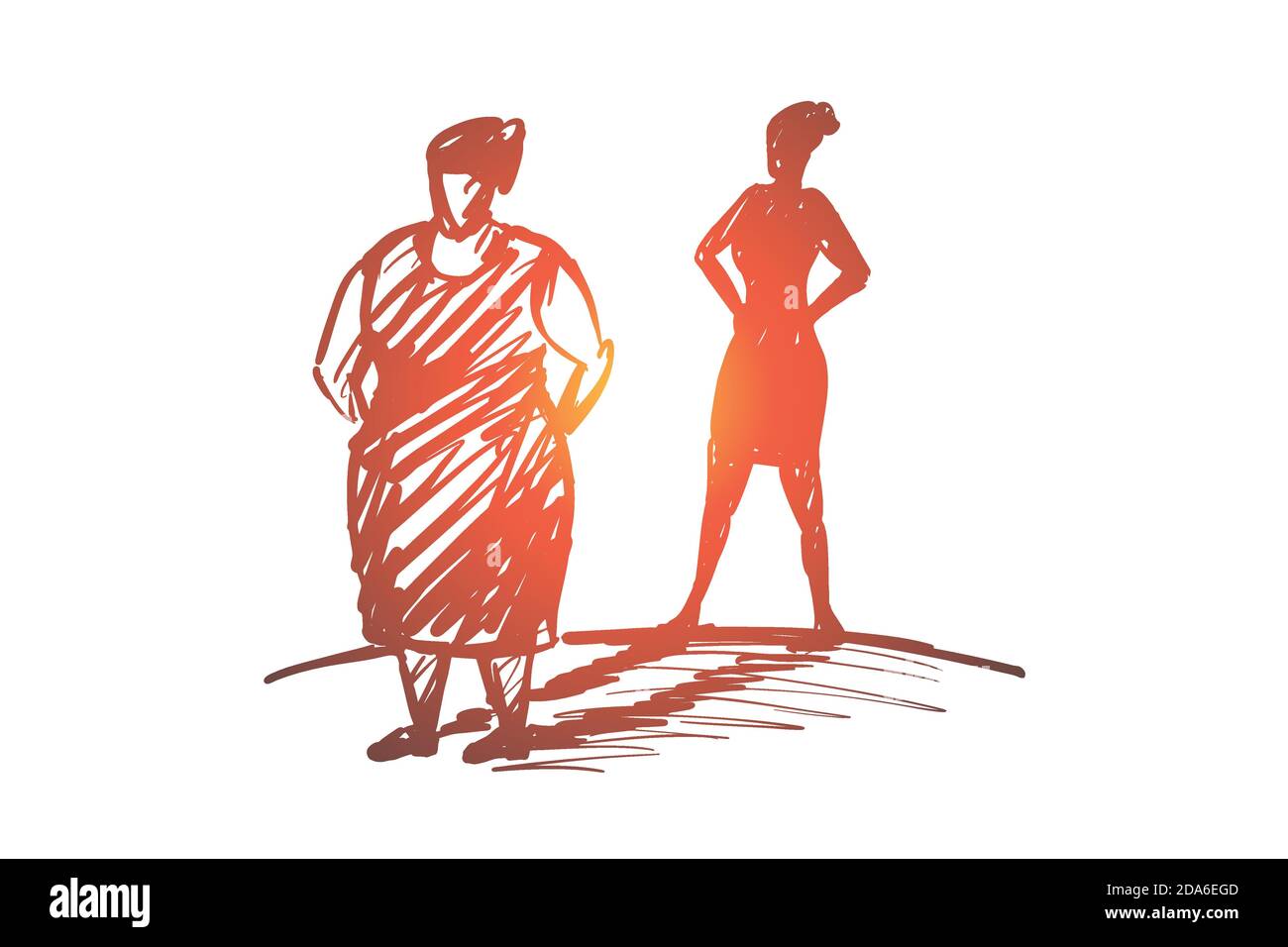 Hand drawn fat woman with her shadow as slim lady Stock Vector Image ...