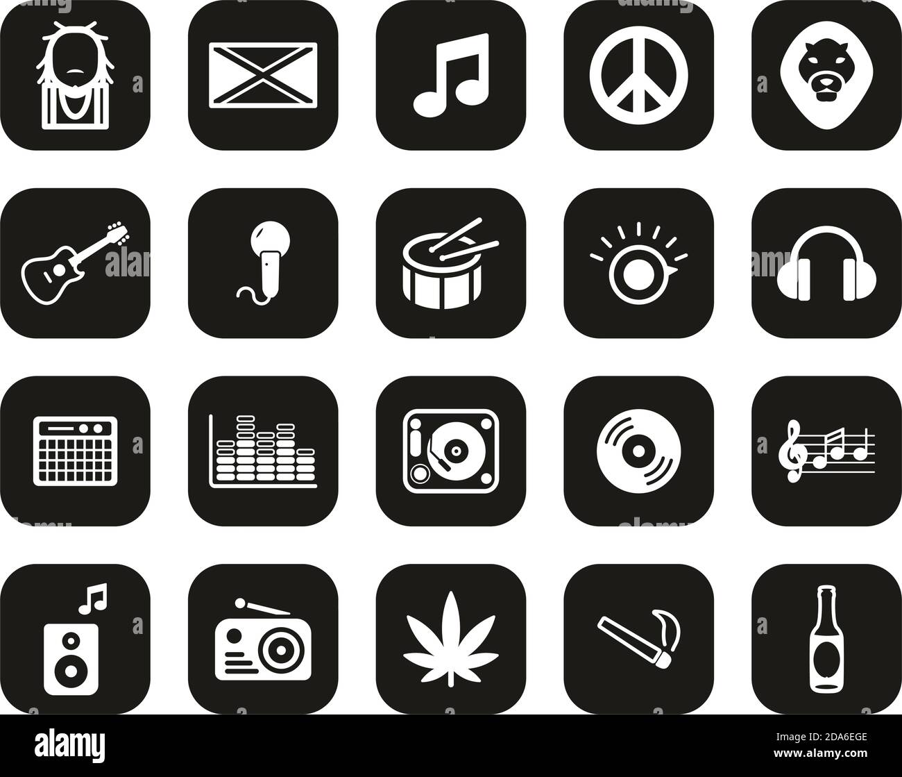 Reggae Music & Culture Icons White On Black Flat Design Set Big Stock ...