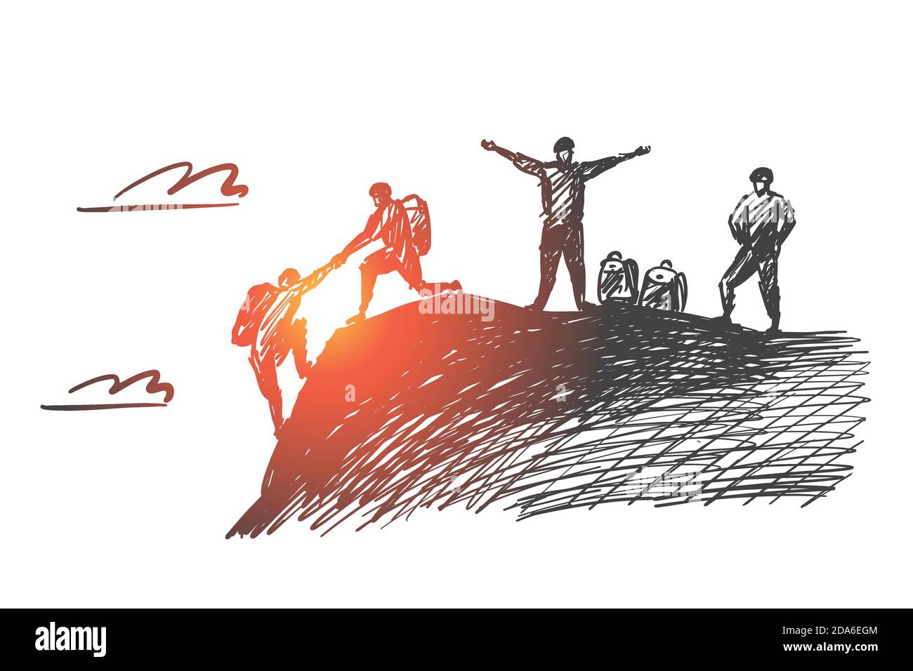 Hand drawn people helping each other to climb up Stock Vector Image ...