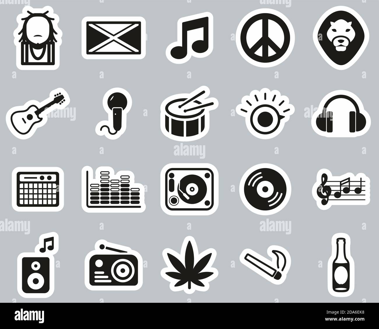 Reggae Music & Culture Icons Black & White Sticker Set Big Stock Vector ...