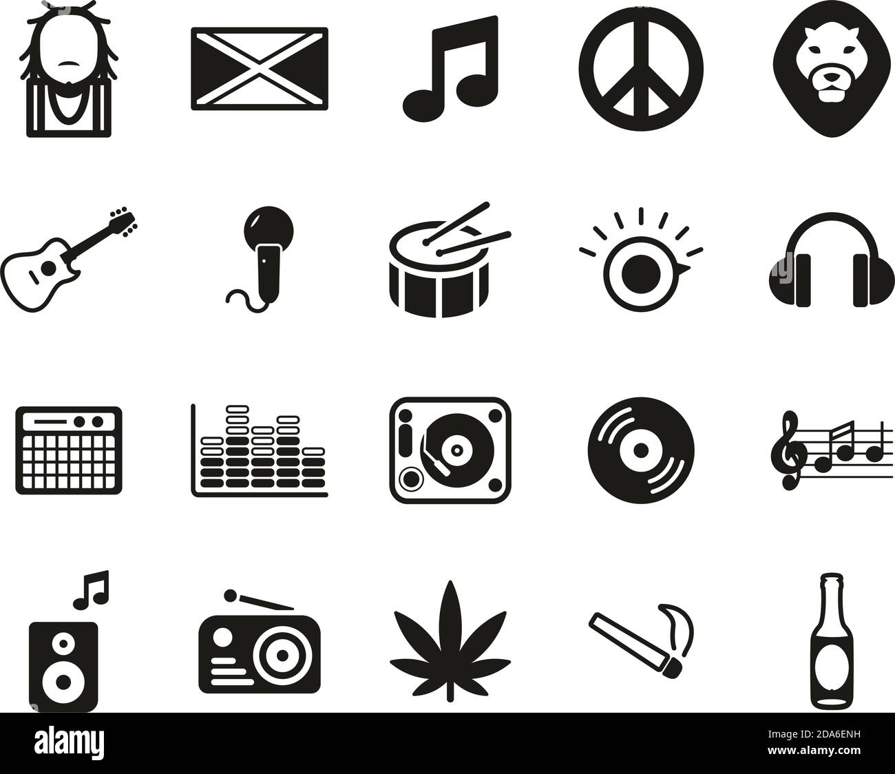 Reggae Music & Culture Icons Black & White Set Big Stock Vector Image ...