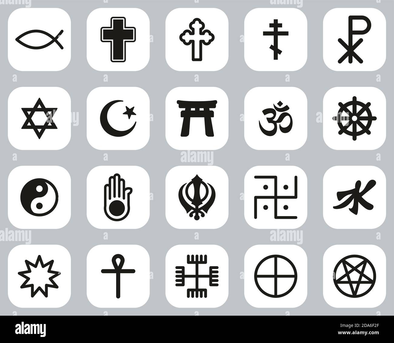 Religion Symbols Icons Black & White Flat Design Set Big Stock Vector ...