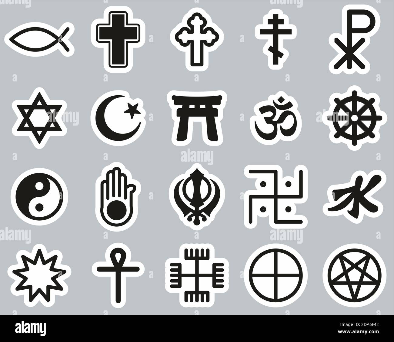 Religion Symbols Icons Black & White Sticker Set Big Stock Vector Image ...