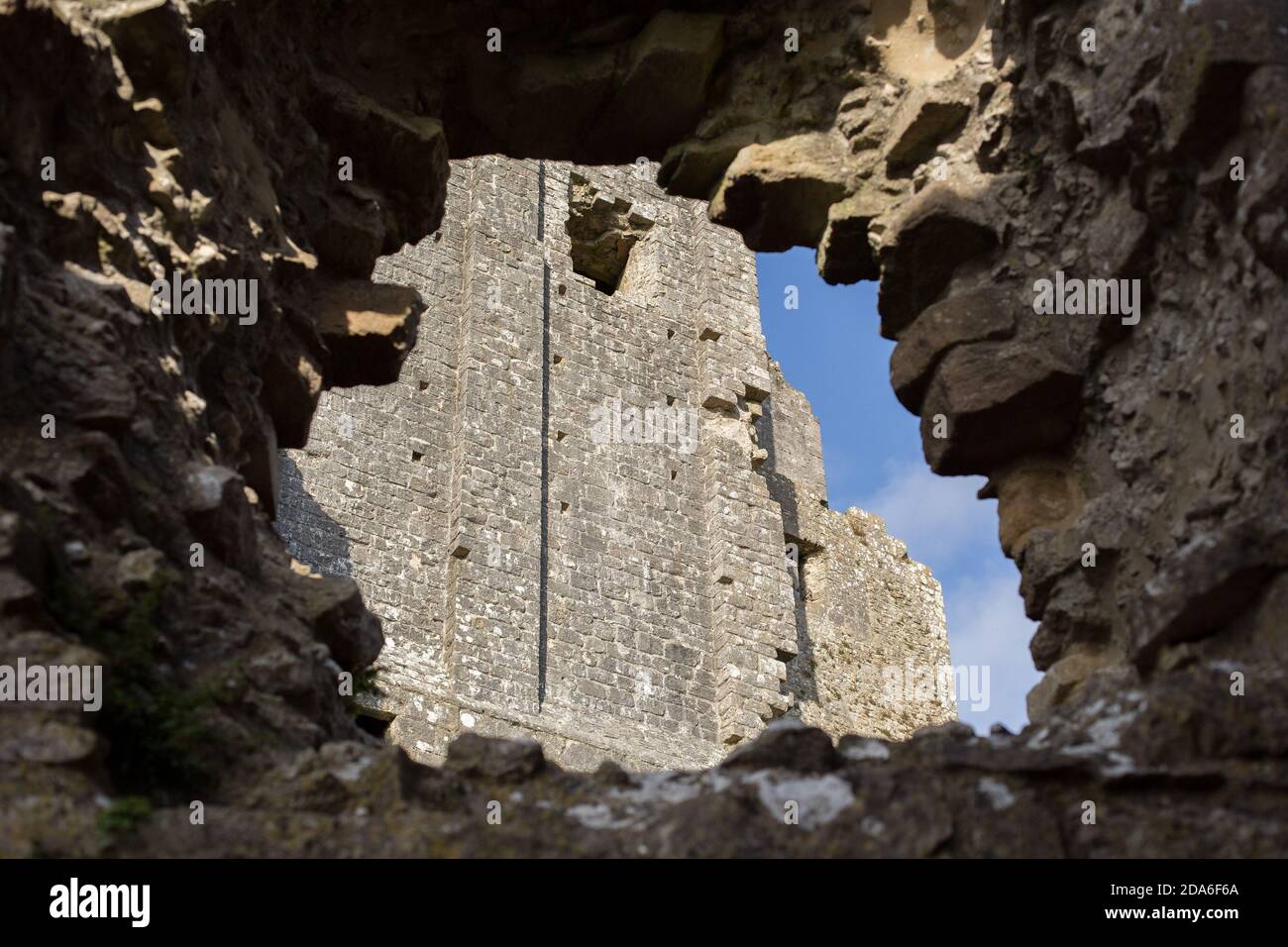 A view of the main tower section through a hole in the lower ...