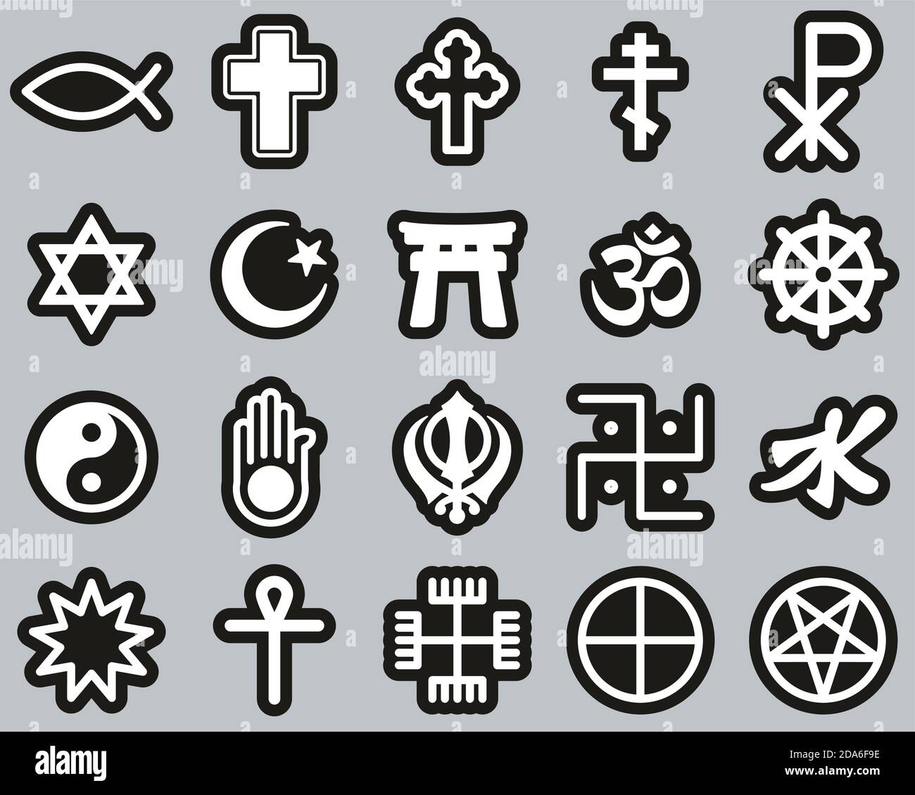 Religion Symbols Icons White On Black Sticker Set Big Stock Vector ...