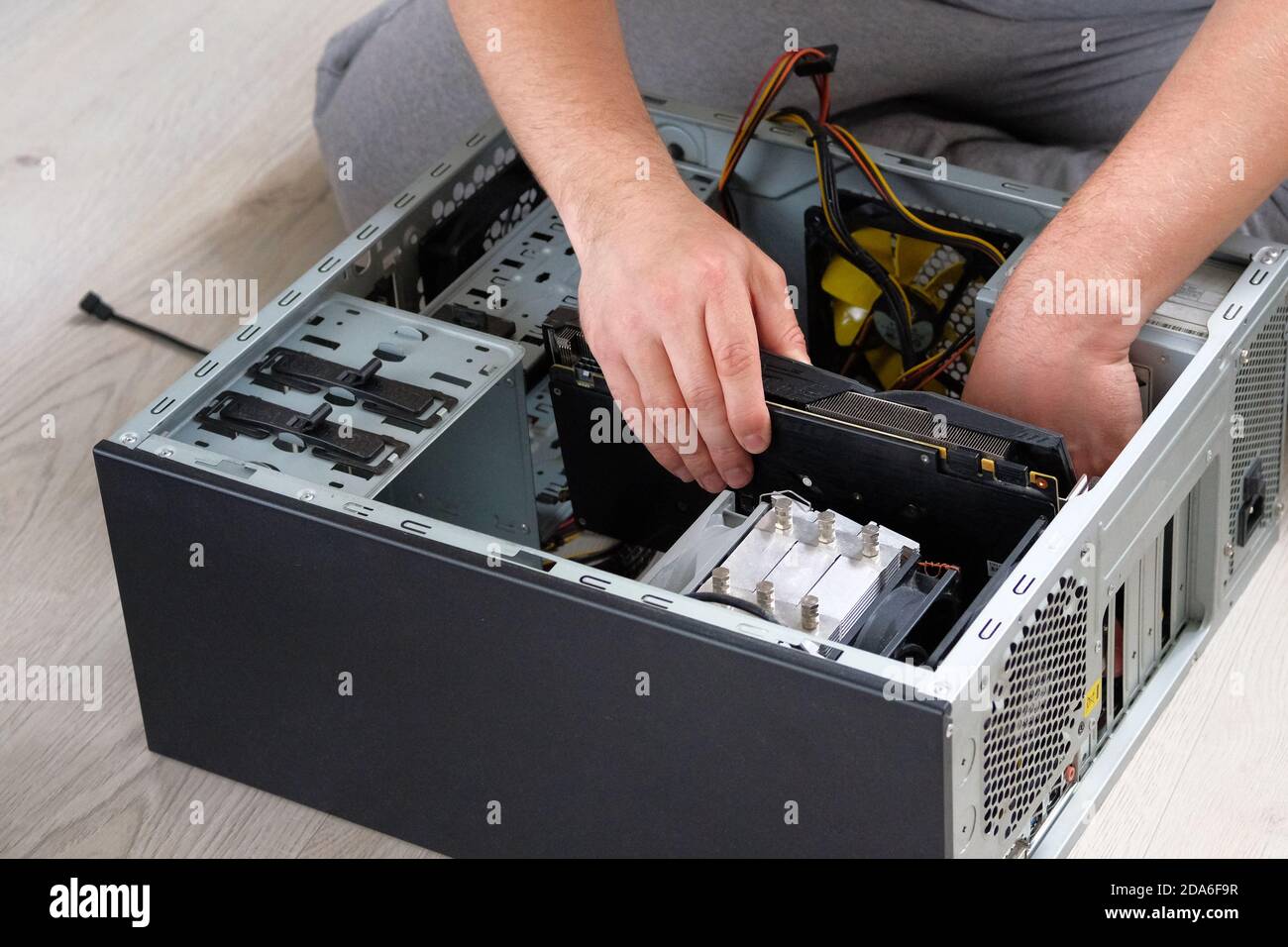 Service electronics and computers concept. Hands of technician is ...