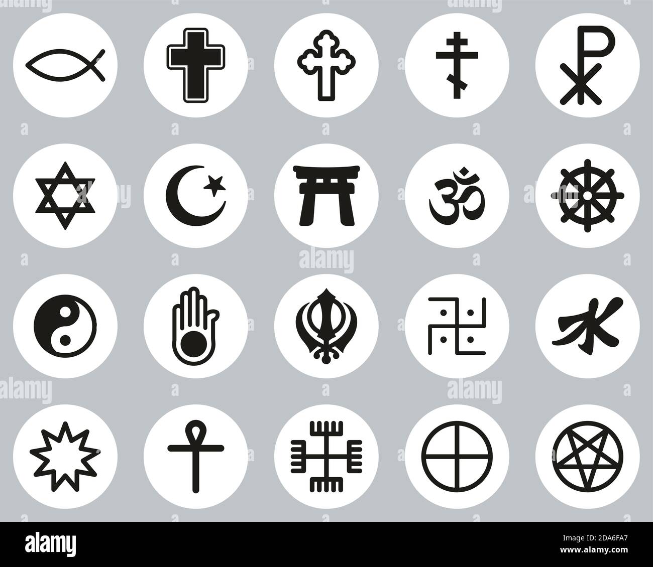 Religion Symbols Icons Black & White Flat Design Circle Set Big Stock ...