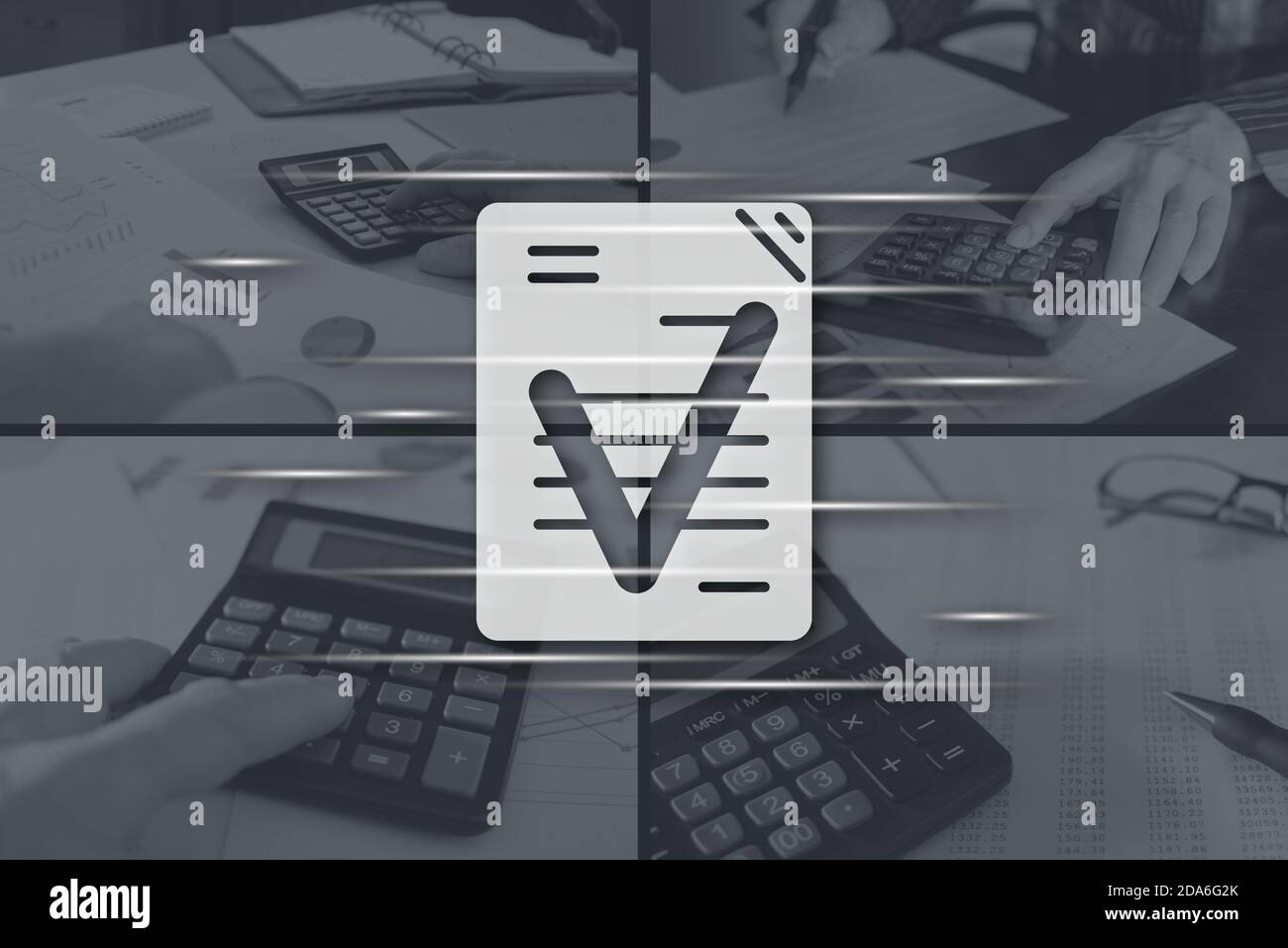 Document validation concept illustrated by pictures on background Stock ...