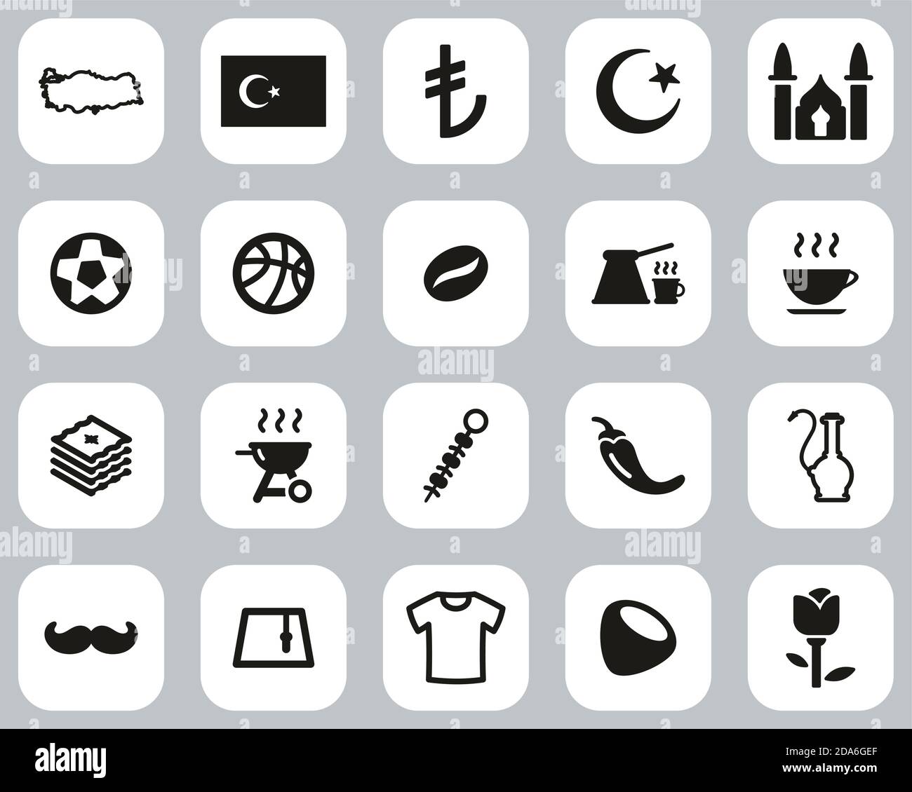 Republic Of Turkey Country & Culture Icons Black & White Flat Design ...