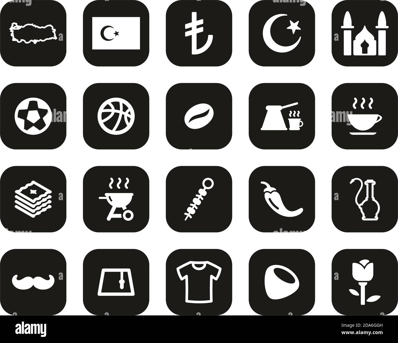 Republic Of Turkey Country & Culture Icons White On Black Flat Design ...