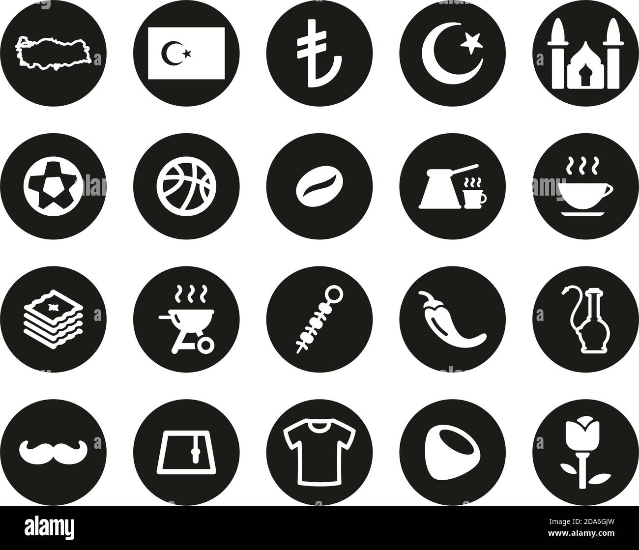 Republic Of Turkey Country & Culture Icons White On Black Flat Design Circle Set Big Stock ...