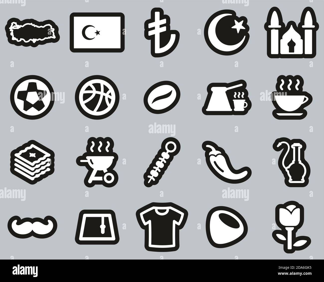 Republic Of Turkey Country & Culture Icons White On Black Sticker Set ...