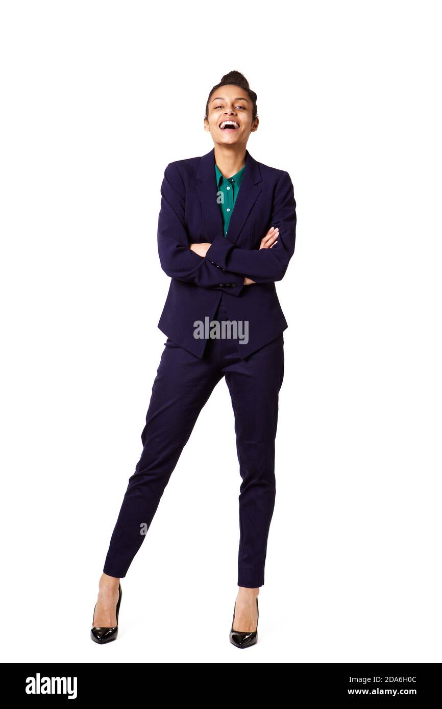 Full body portrait of successful young female business executive ...