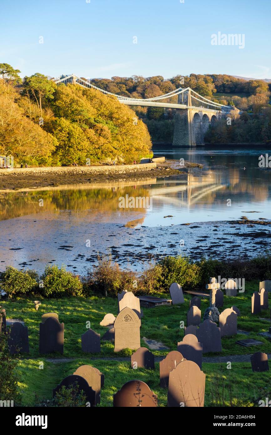 Gravestones in St Tysilio's churchyard on Church Island in Menai Strait ...