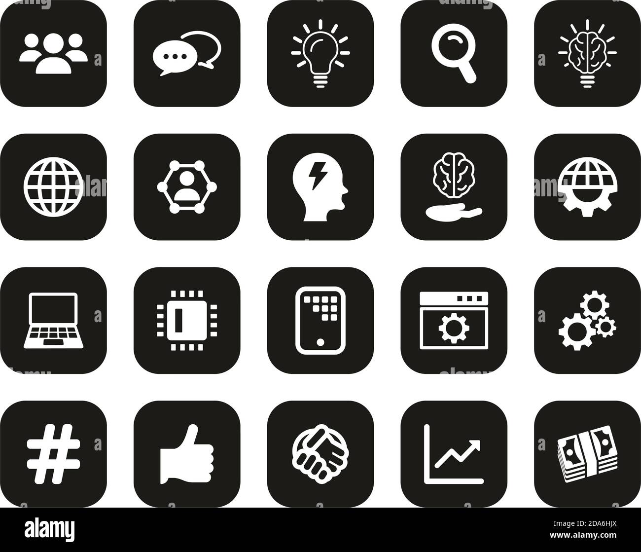 Research & Development Process Icons White On Black Flat Design Set Big ...