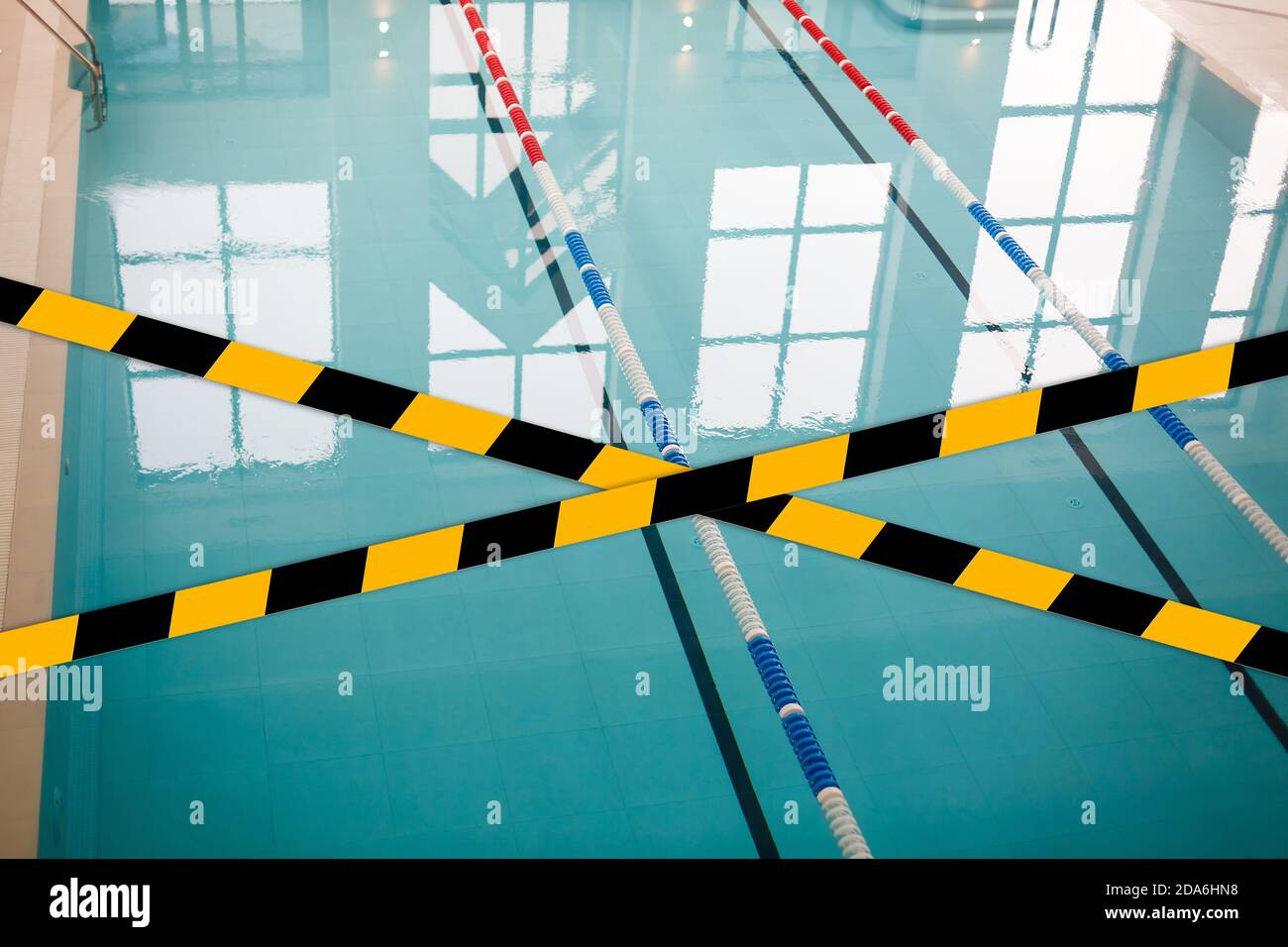 Quarantined public area, swimming pool closed caused by pandemic ...