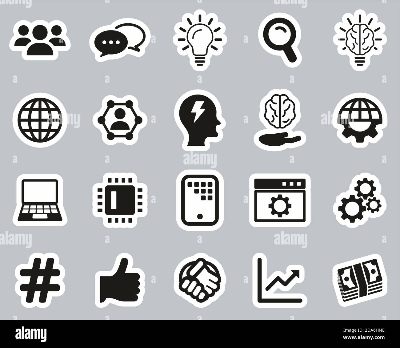 Research & Development Process Icons Black & White Sticker Set Big ...