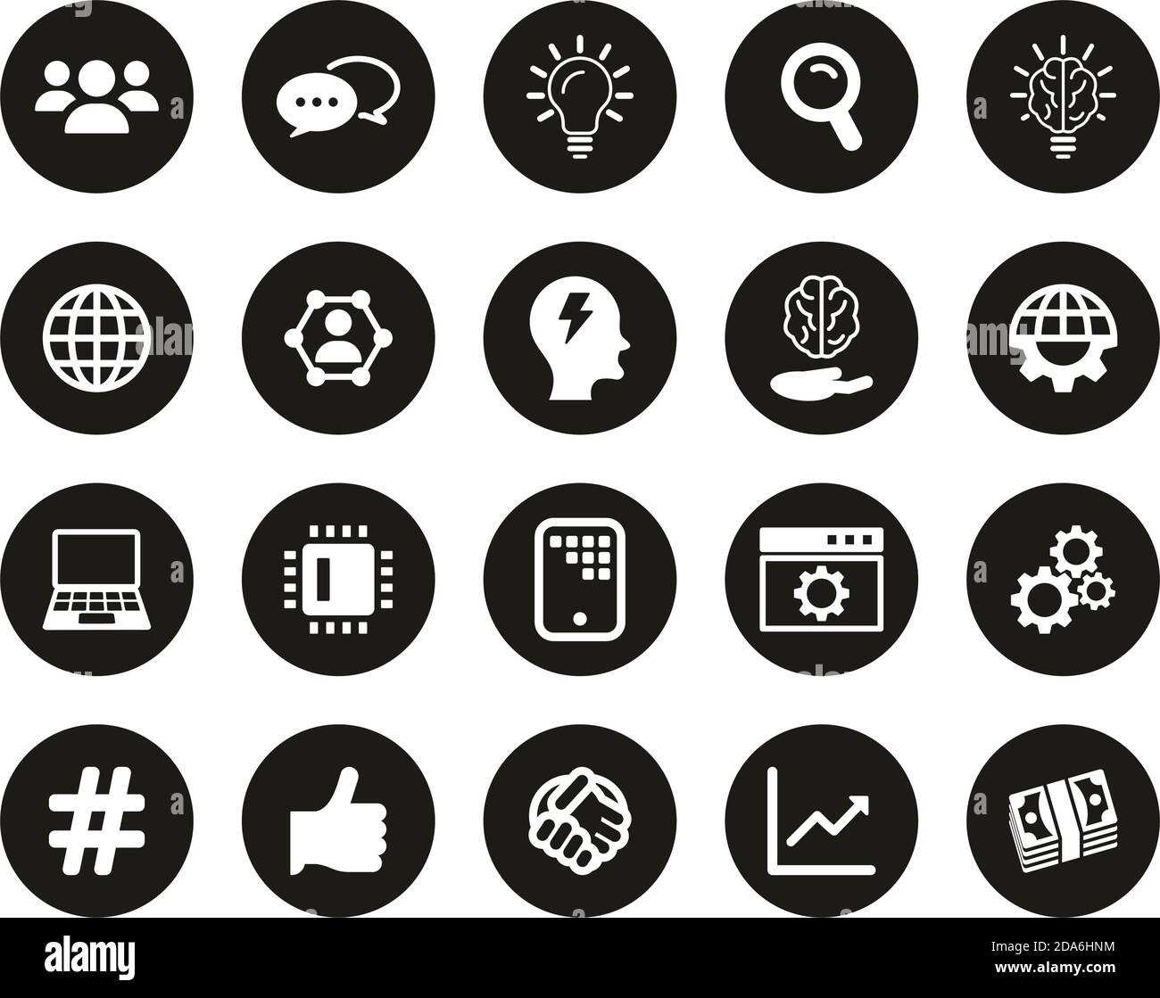 Research & Development Process Icons White On Black Flat Design Circle ...