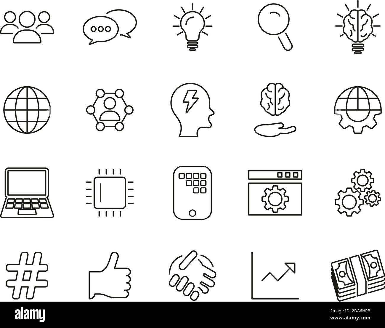 Research & Development Process Icons Black & White Thin Line Set Big ...