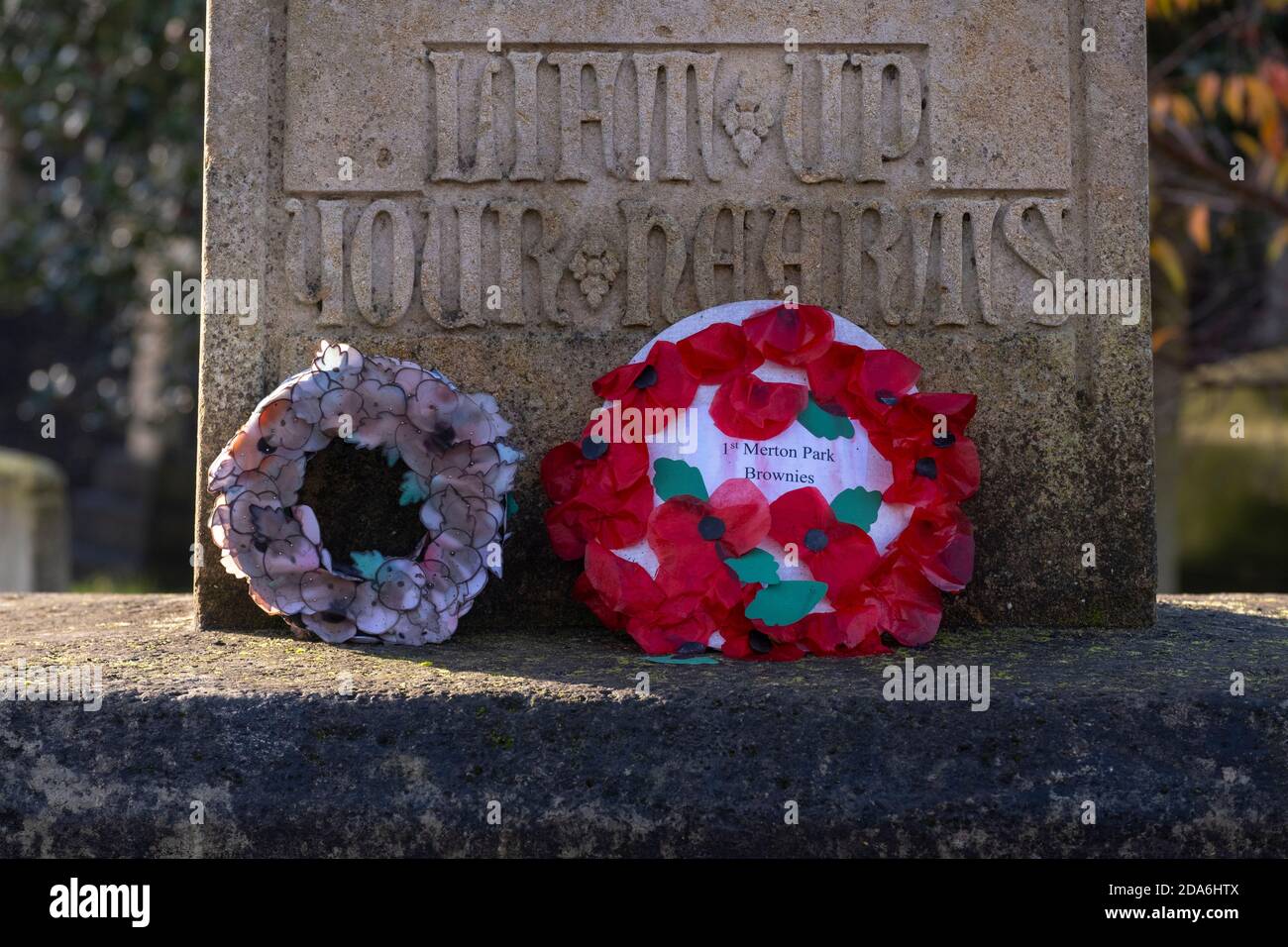 10 November 2020, London, UK. Remembrance poppy wreaths laid on the ...
