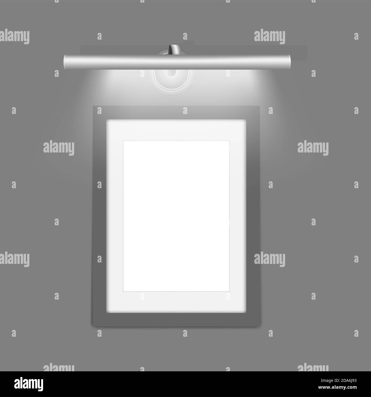 Long tube lamp above the empty modern photo frame. Modern interior ...