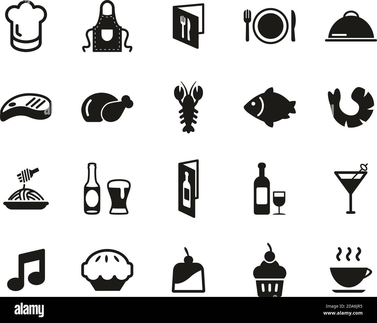 Restaurant Or Dinner Icons Black & White Set Big Stock Vector Image ...