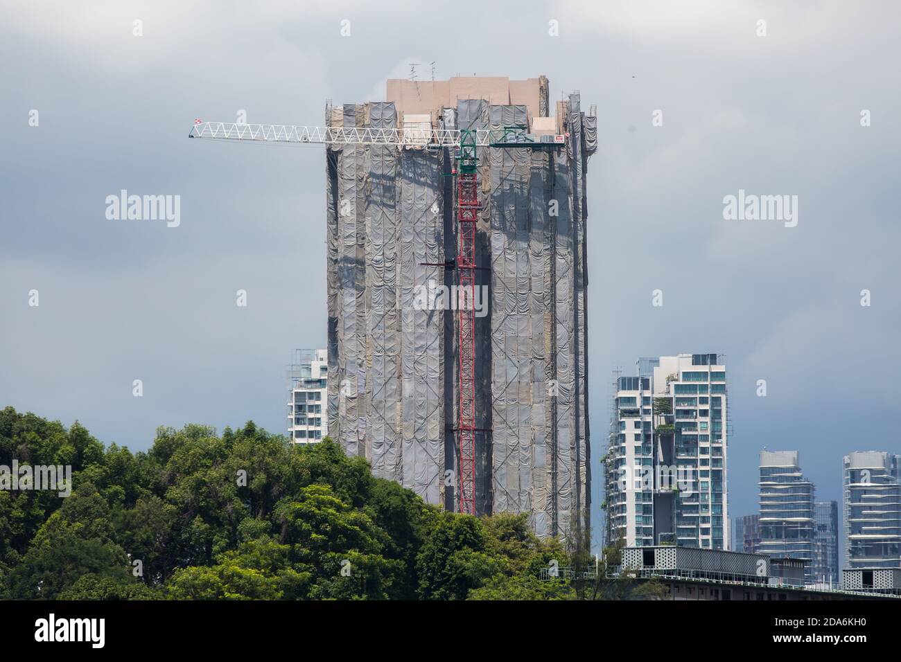 Vertical view of a Landmark Tower building is preparing for pre ...