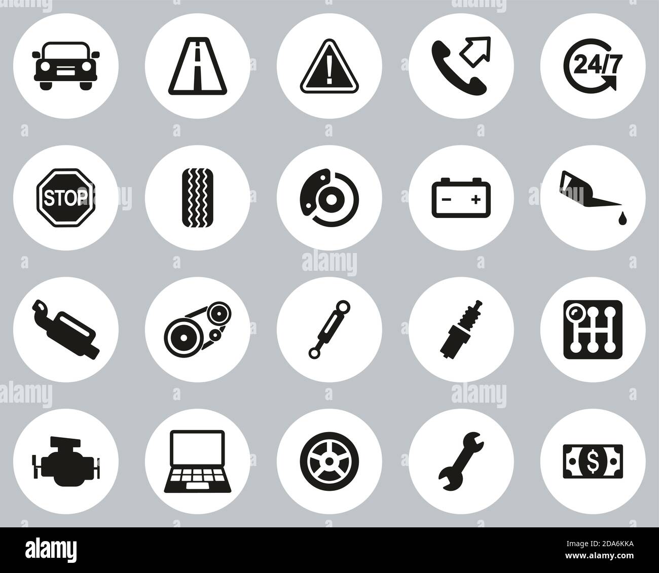 Road Assistance Service Icons Black & White Flat Design Circle Set Big ...
